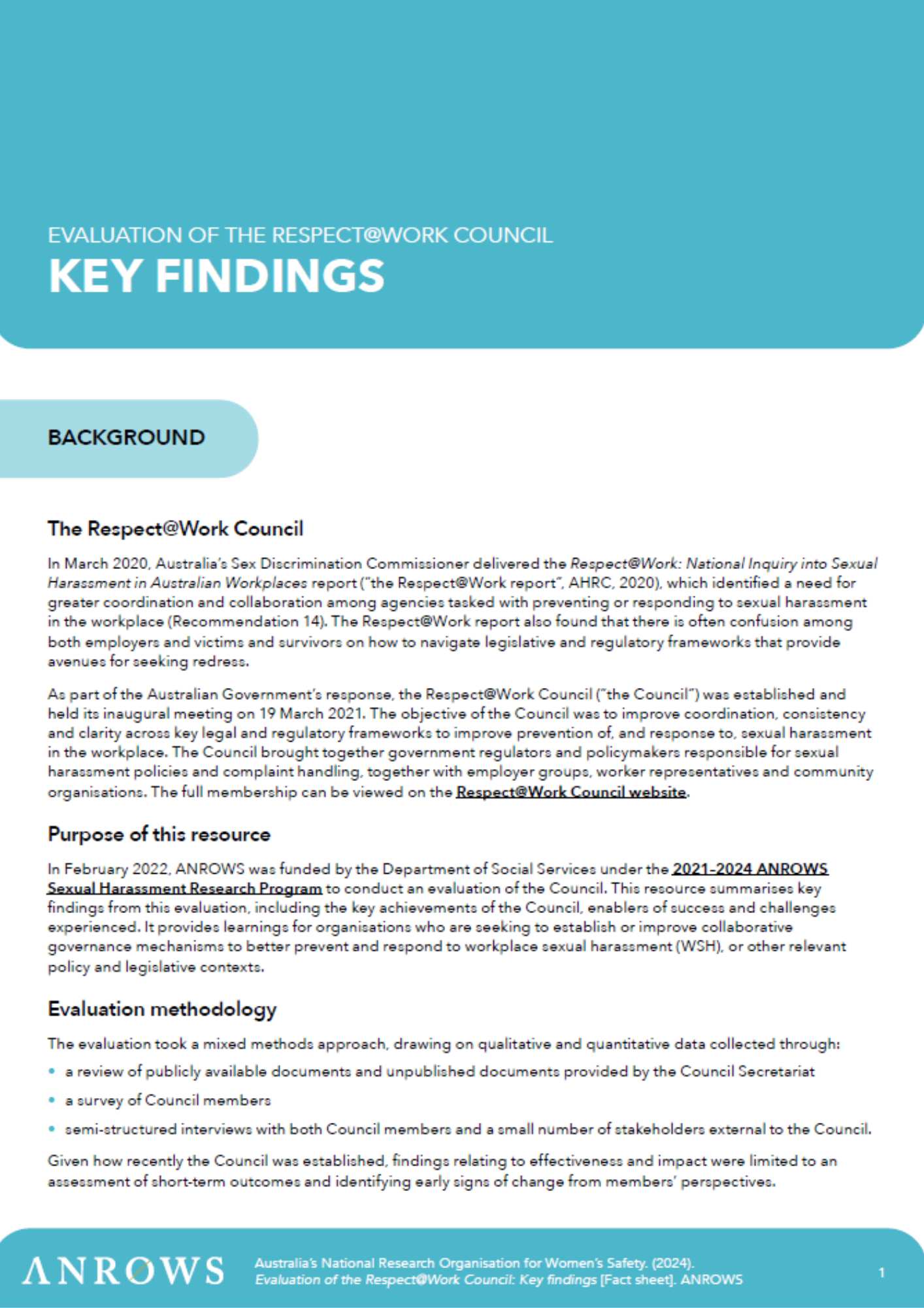 Evaluation of the Respect@Work Council: Key findings - ANROWS ...
