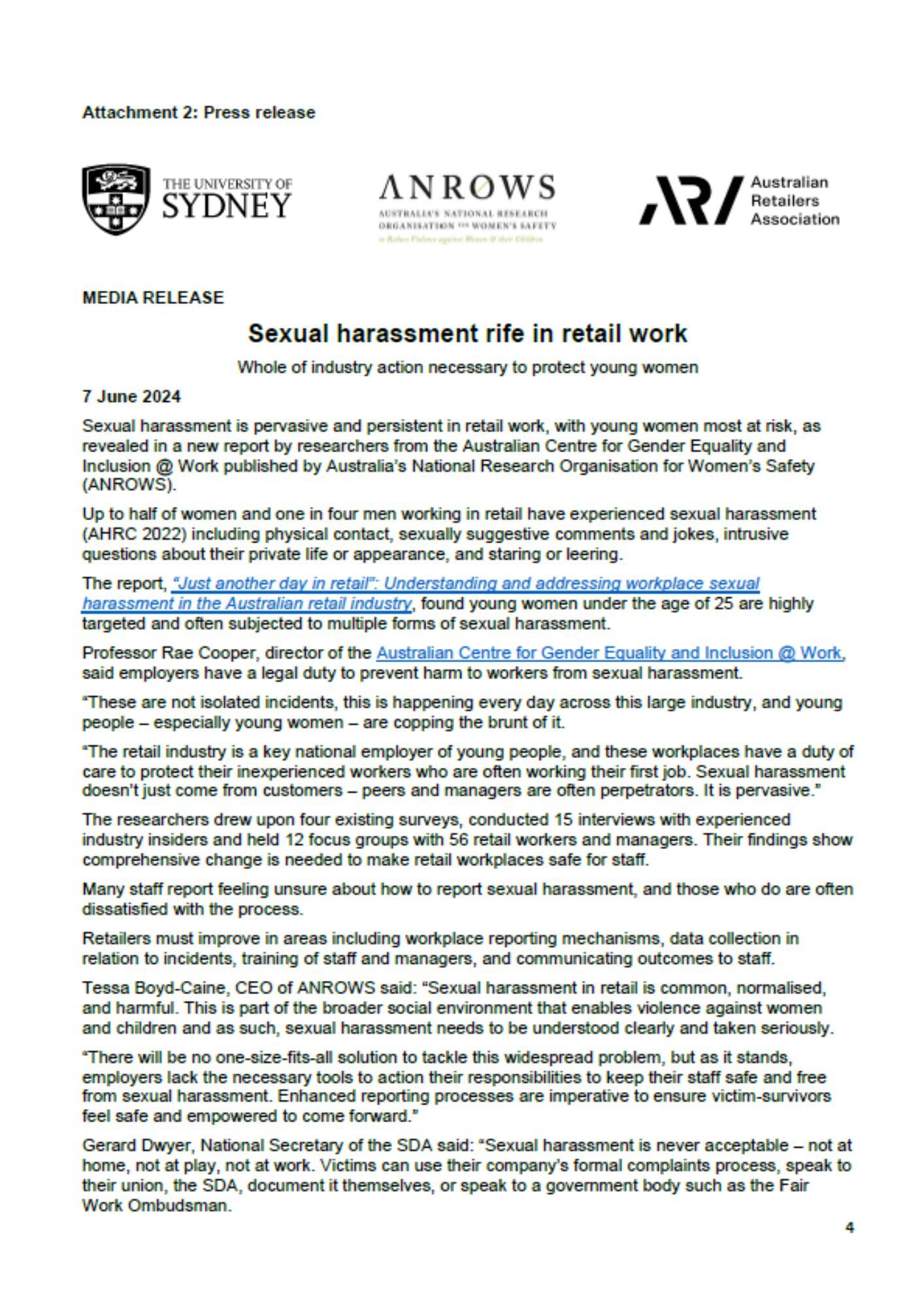 Sexual Harassment Rife In Retail Work Anrows Australias National